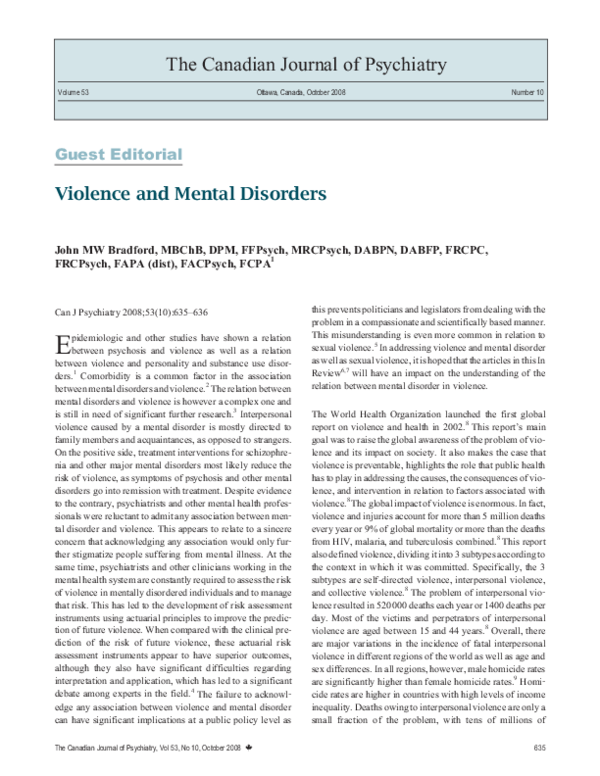 (PDF) Violence and Mental Disorders