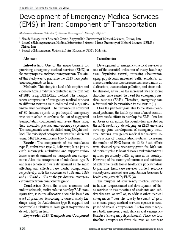 (PDF) Development of Emergency Medical Services in Iran Component of ...