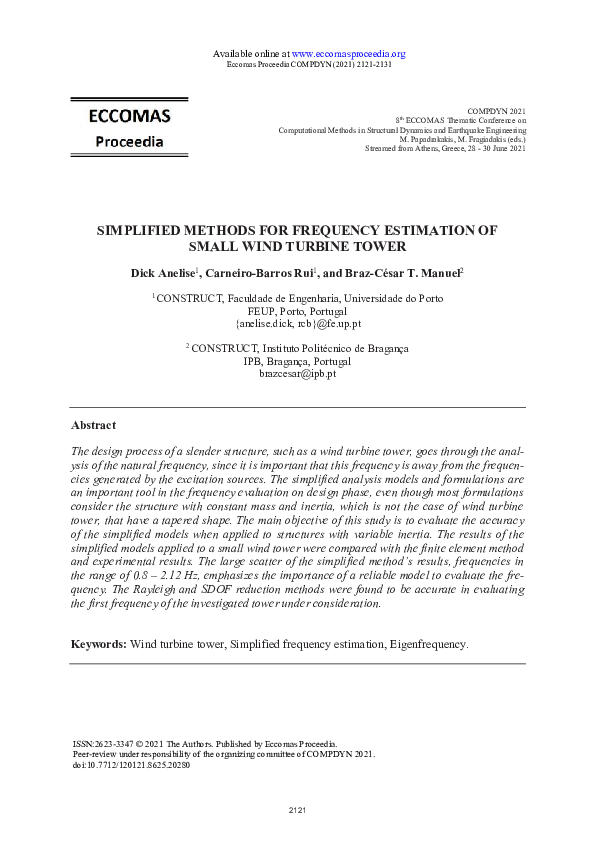 (PDF) Simplified Methods for Frequency Estimation of Small Wind Turbine Tower