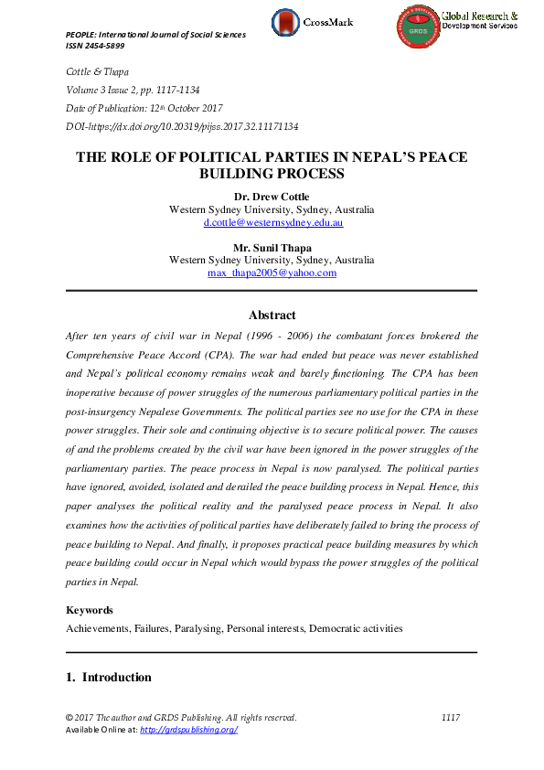 (PDF) The Role of Political Parties in Nepal’s Peace Building Process