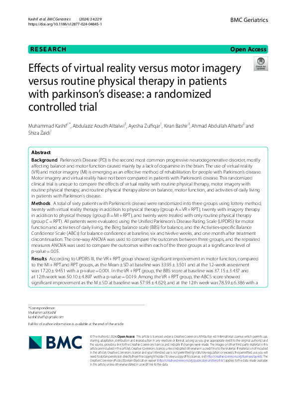 (PDF) Effects of virtual reality versus motor imagery versus routine ...