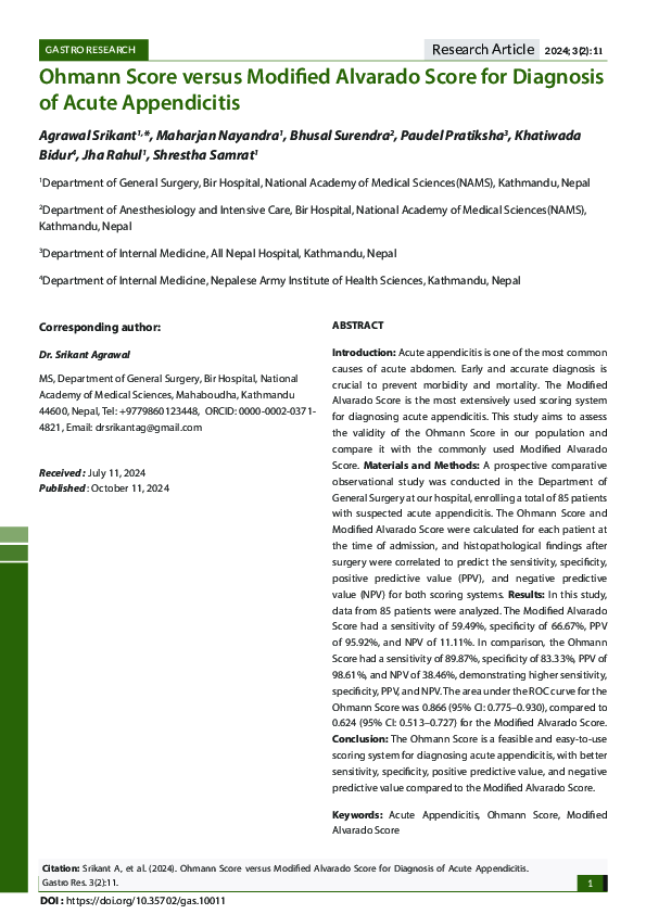 (PDF) Ohmann Score versus Modified Alvarado Score for Diagnosis of ...