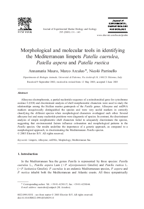 (PDF) Morphological and molecular tools in identifying the Mediterranean limpets Patella ...