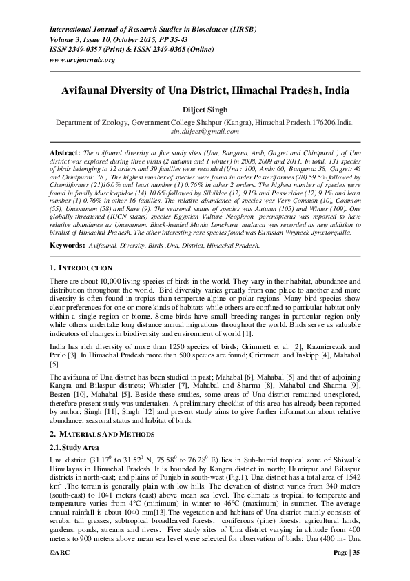 (PDF) Avifauna of Una district Himachal Pradesh India