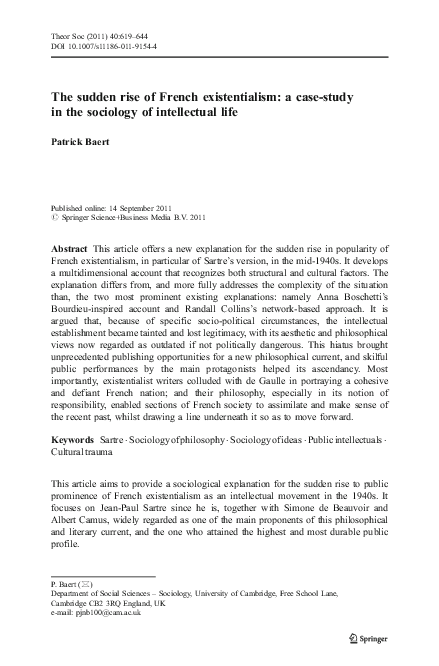 (PDF) The sudden rise of French existentialism: a case-study in the ...