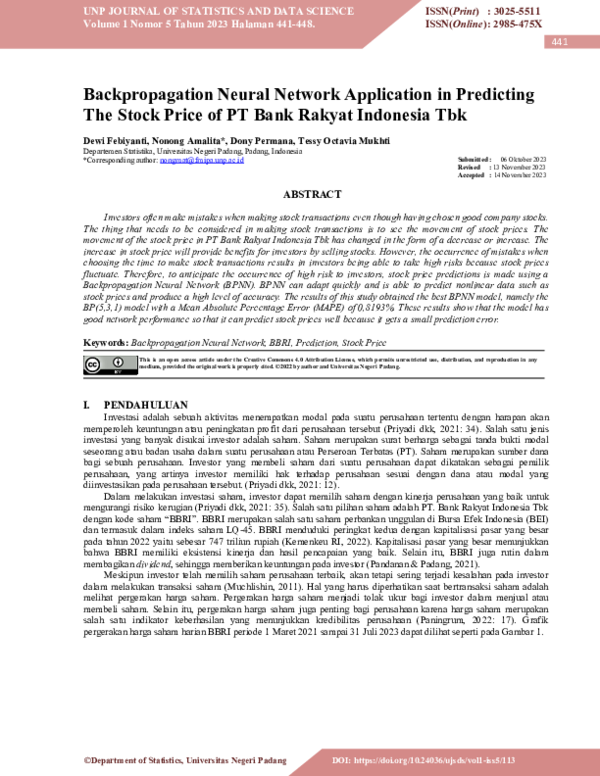 (PDF) Backpropagation Neural Network Application in Predicting The Stock Price of PT Bank Rakyat ...