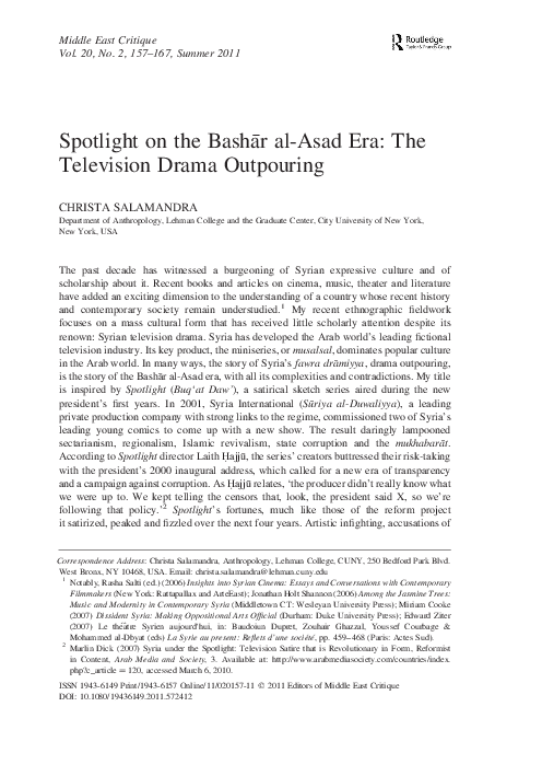 (PDF) Spotlight on the Bashār al-Asad Era: The Television Drama Outpouring