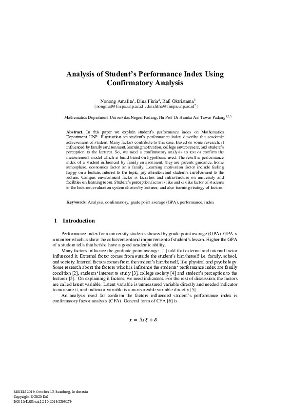 (PDF) Analysis of Student’s Performance Index Using Confirmatory Analysis