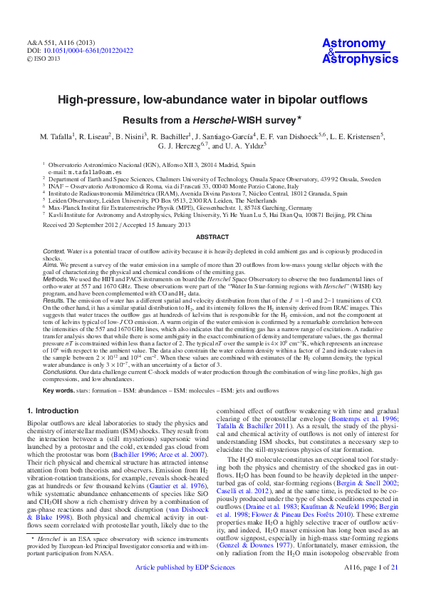 (PDF) High-pressure, low-abundance water in bipolar outflows | 787Cemal ...