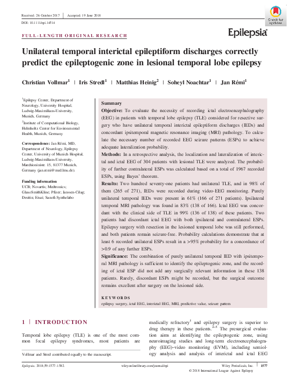 (PDF) Unilateral temporal interictal epileptiform discharges correctly ...