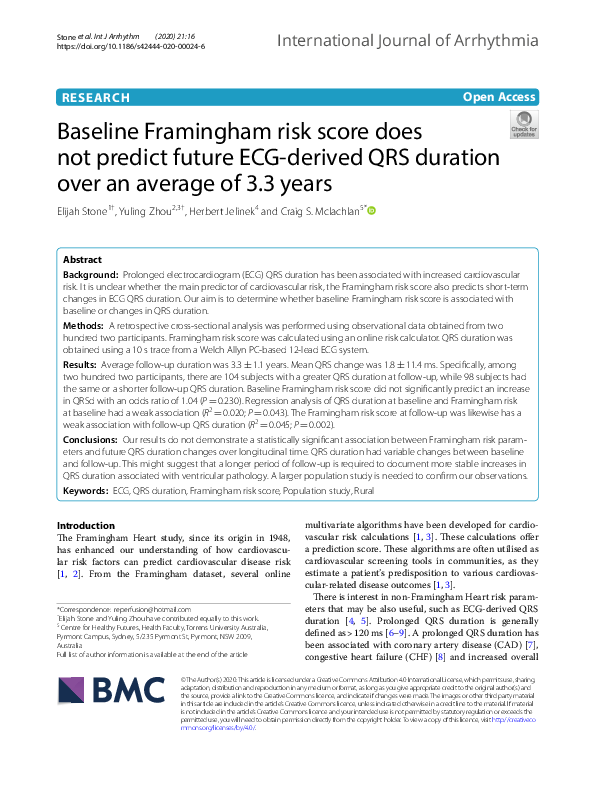 (PDF) Baseline Framingham risk score does not predict future ECG ...