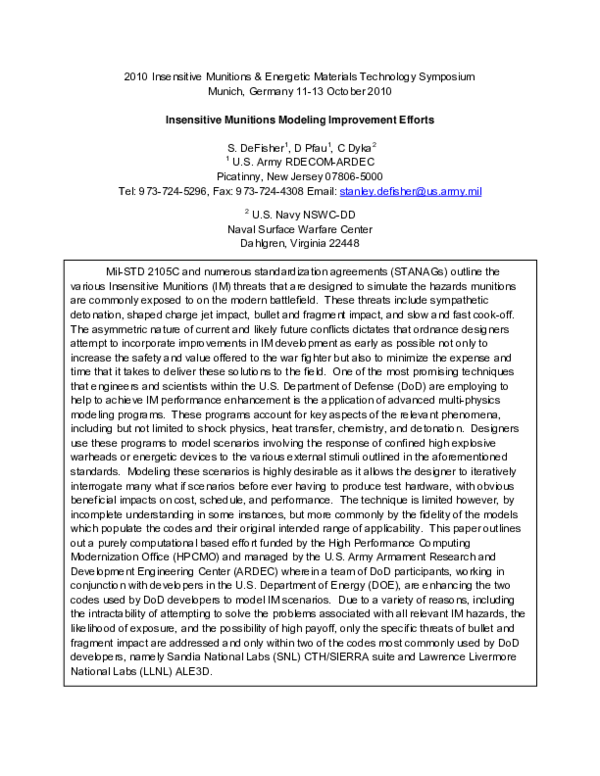 (PDF) Insensitive Munitions Modeling Improvement Efforts