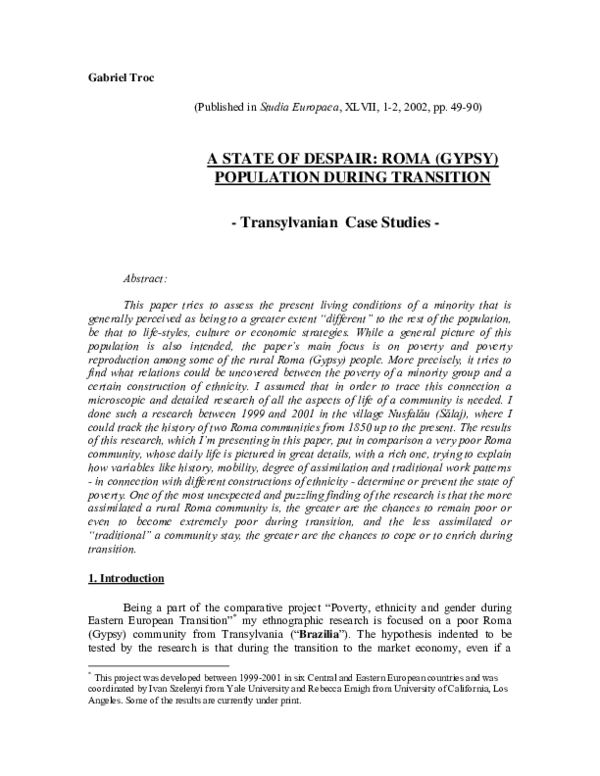 (PDF) A state of despair: Roma (gypsy) population during transition