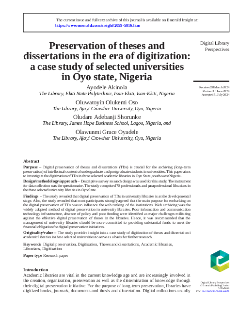 (PDF) Preservation of theses and dissertations in the era of ...