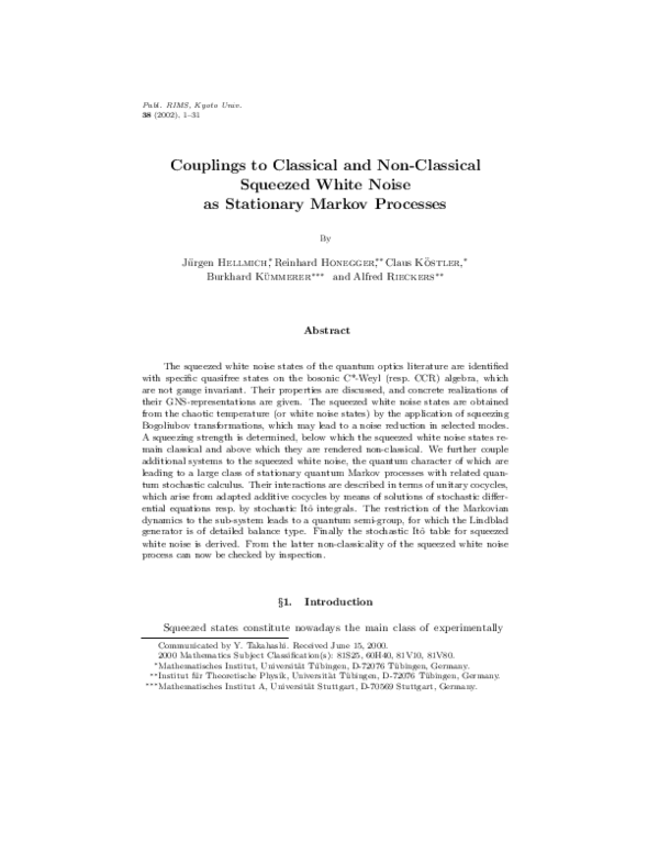 (PDF) Couplings to classical and non-classical squeezed white noise as stationary Markov processes