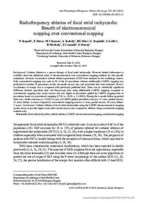 (PDF) Radiofrequency ablation of focal atrial tachycardia: Benefit of electroanatomical mapping ...