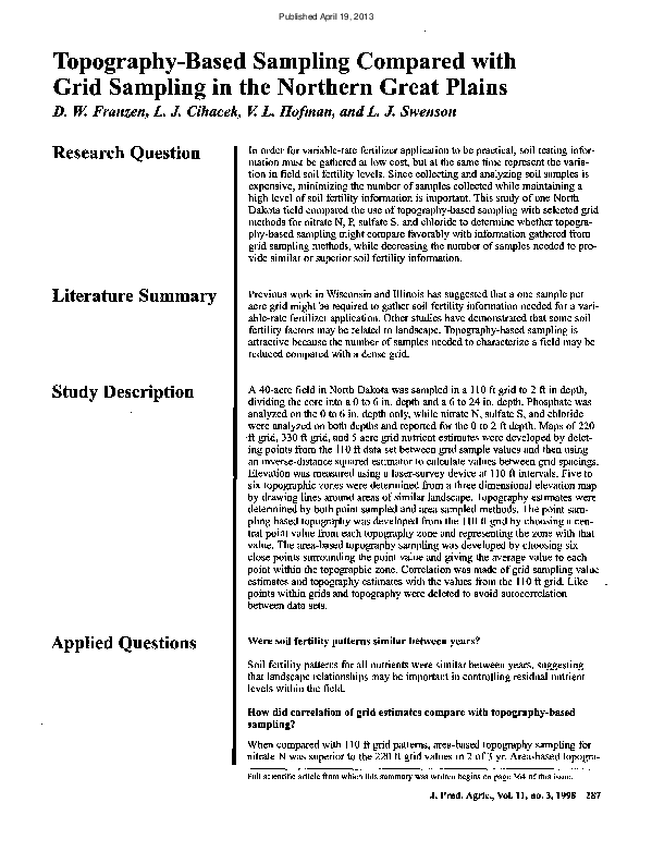 (PDF) Topography-Based Sampling Compared with Grid Sampling in the ...