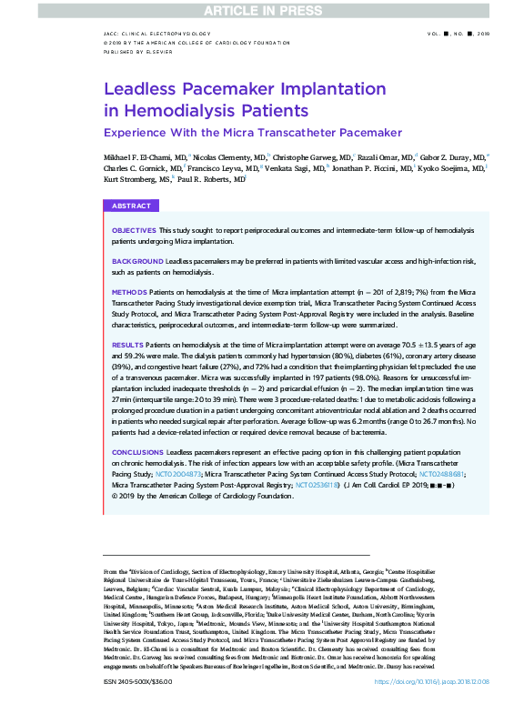 (PDF) Leadless Pacemakers in Hemodialysis Patients