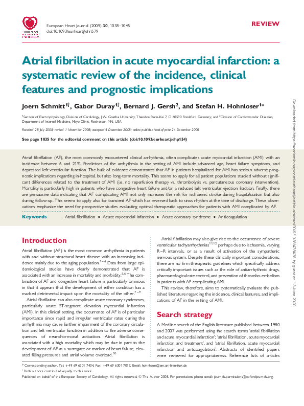 (PDF) Atrial fibrillation in acute myocardial infarction: a systematic review of the incidence ...