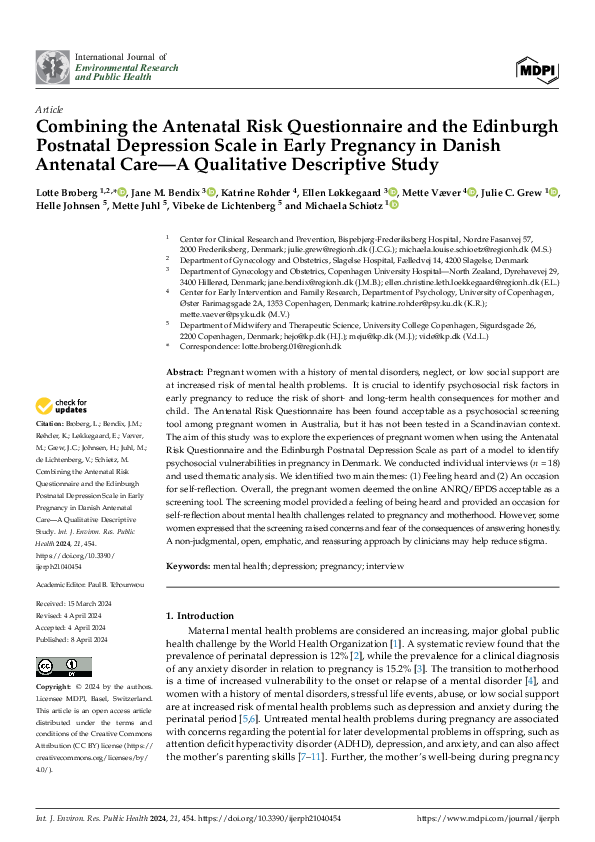 (PDF) Combining the Antenatal Risk Questionnaire and the Edinburgh ...
