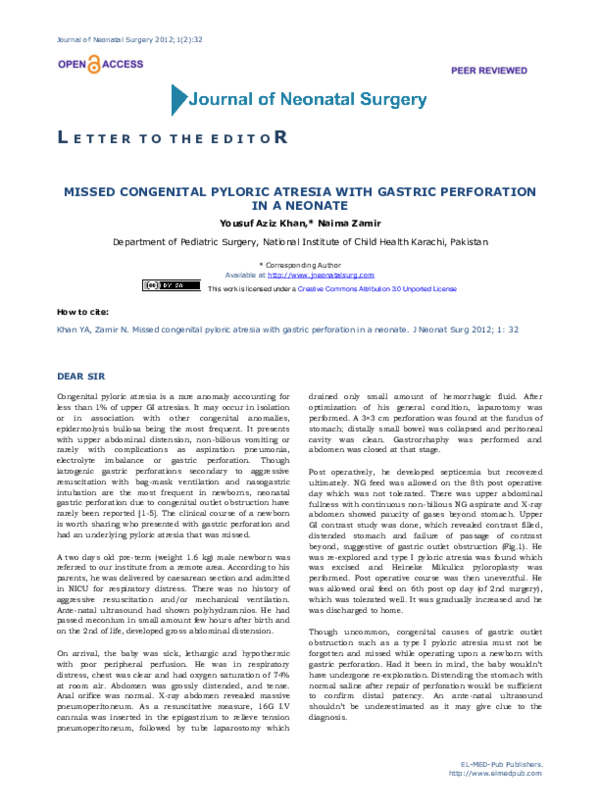 (PDF) Missed congenital pyloric atresia with gastric perforation in a ...