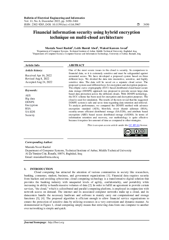 Pdf Financial Information Security Using Hybrid Encryption Technique On Multi Cloud Architecture