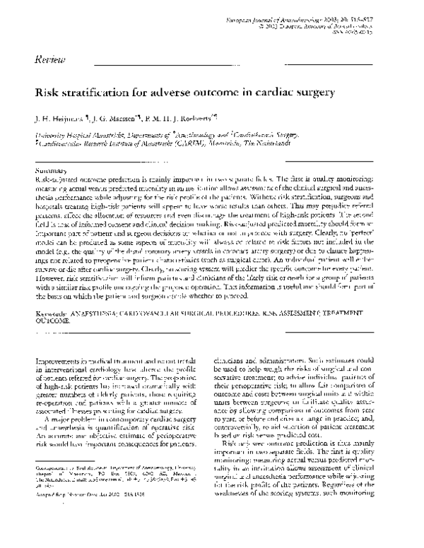 (PDF) Risk stratification for adverse outcome in cardiac surgery