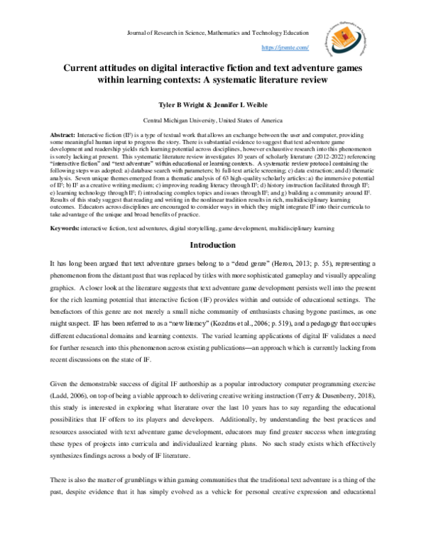 (PDF) Current attitudes on digital interactive fiction and text adventure games within learning ...
