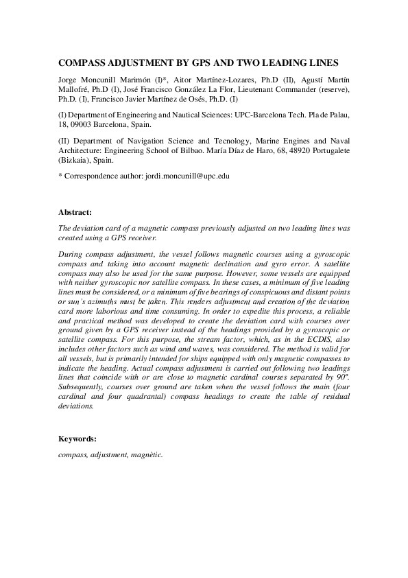 (PDF) Compass adjustment by gps and two leading lines