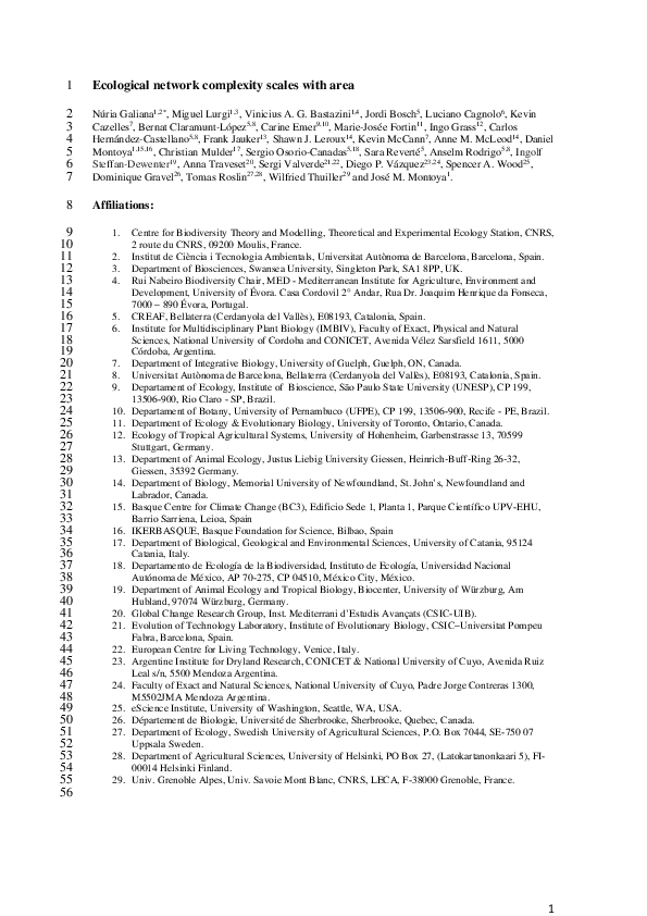 (PDF) Ecological network complexity scales with area