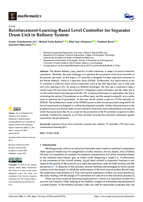 (PDF) Reinforcement-Learning-Based Level Controller for Separator Drum ...