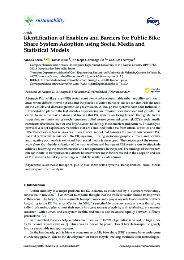 (PDF) Identification of Enablers and Barriers for Public Bike Share ...