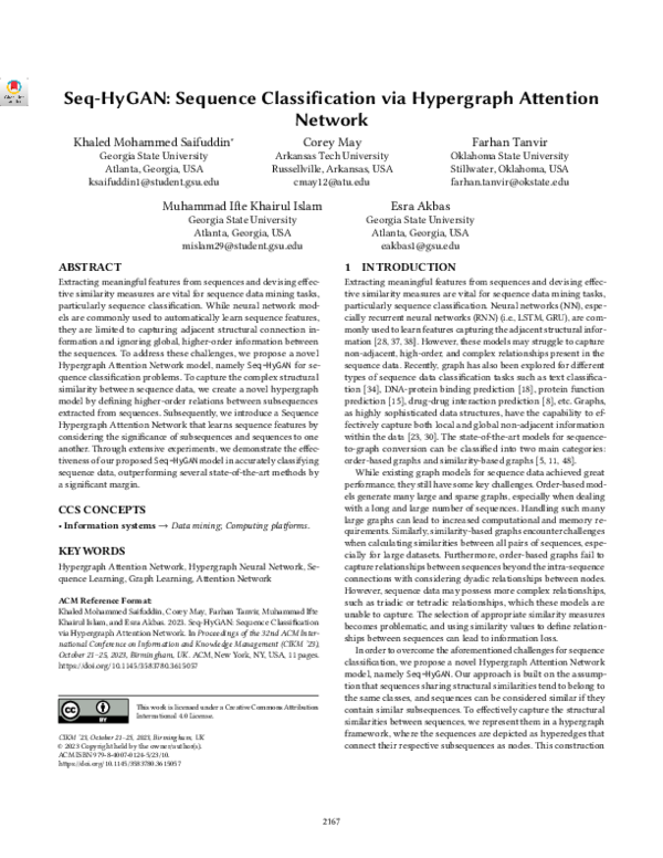 (PDF) Seq-HyGAN: Sequence Classification via Hypergraph Attention Network
