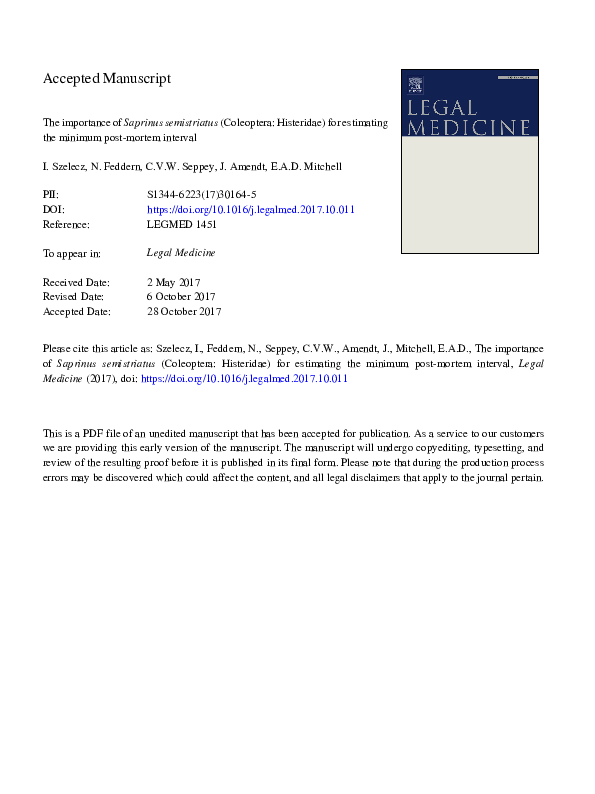 (PDF) The importance of Saprinus semistriatus (Coleoptera: Histeridae ...