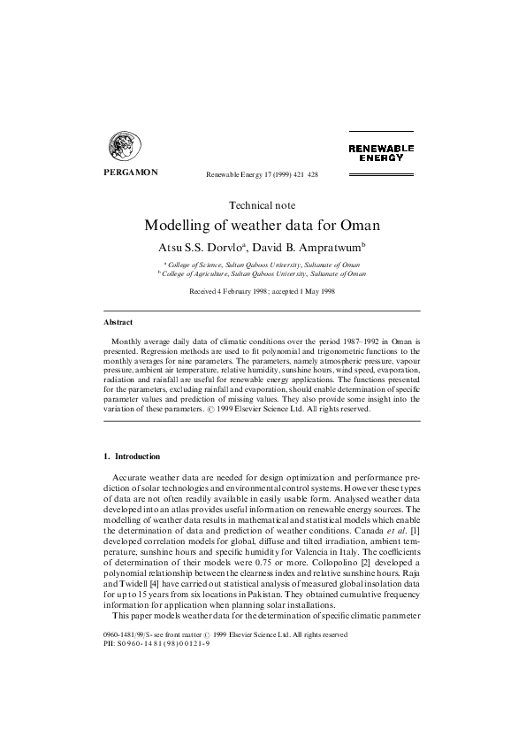 (PDF) Technical note Modelling of weather data for Oman