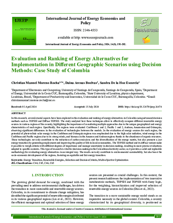 (PDF) Evaluation and Ranking of Energy Alternatives for Implementation in Different Geographic ...