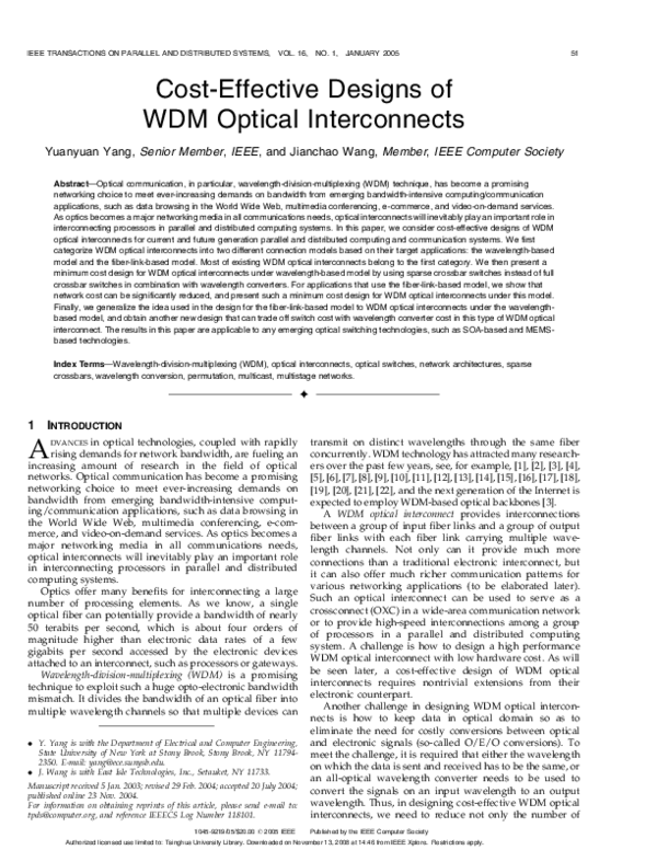 (PDF) Cost-effective designs of WDM optical interconnects | YuanYuan ...