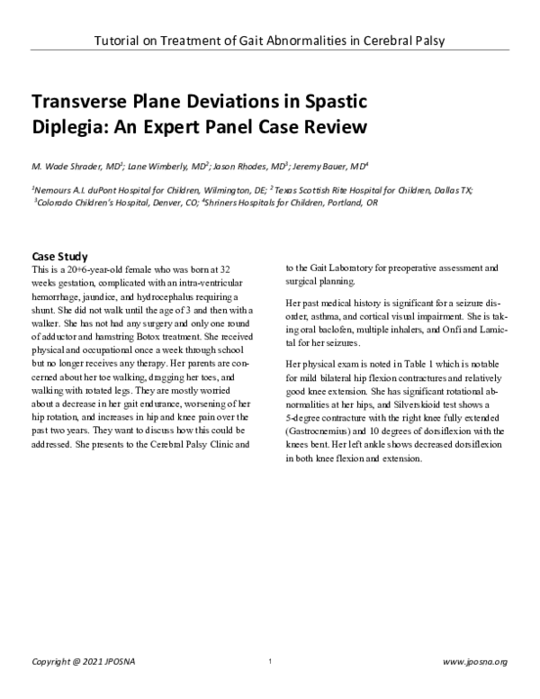 (PDF) Transverse Plane Deviations in Spastic Diplegia: An Expert Panel ...