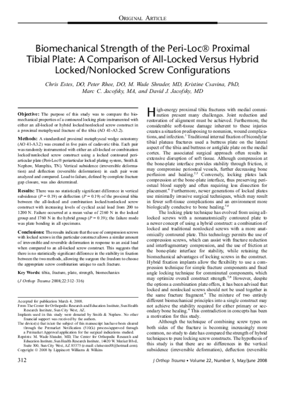 (PDF) Biomechanical Strength of the Peri-Loc?? Proximal Tibial Plate: A ...