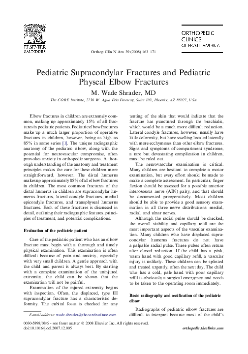 (PDF) Pediatric Supracondylar Fractures and Pediatric Physeal Elbow Fractures | Wade Shrader ...