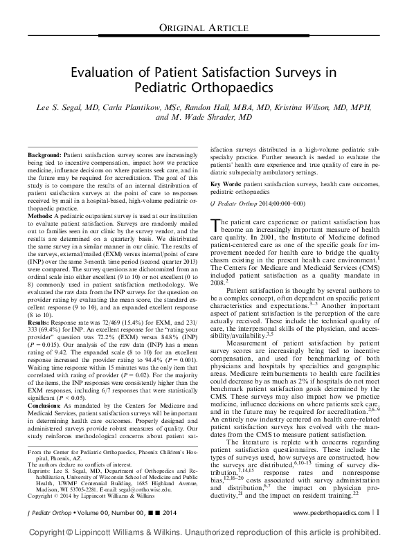 (PDF) Evaluation of Patient Satisfaction Surveys in Pediatric ...