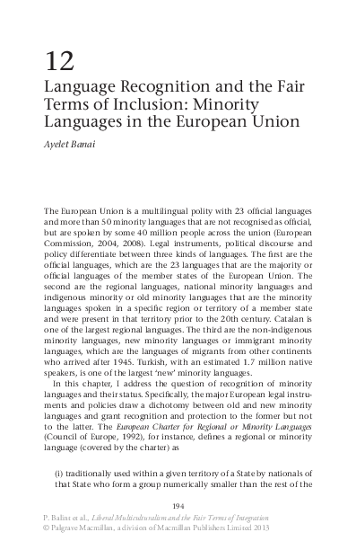 (PDF) Language Recognition and the Fair Terms of Inclusion: Minority ...