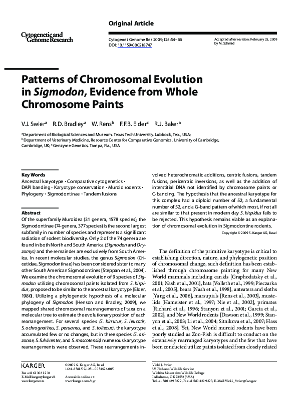 (PDF) Patterns of Chromosomal Evolution in Sigmodon , Evidence from ...