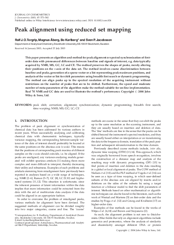 (PDF) Peak alignment using reduced set mapping