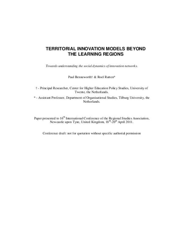 (PDF) Territorial Innovation Models Beyond the Learning Regions