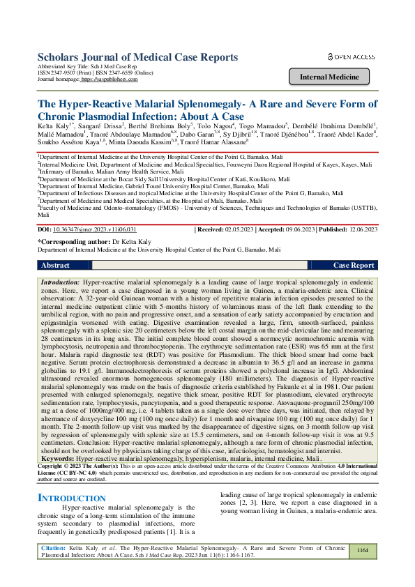 (PDF) The Hyper-Reactive Malarial Splenomegaly- A Rare and Severe Form ...