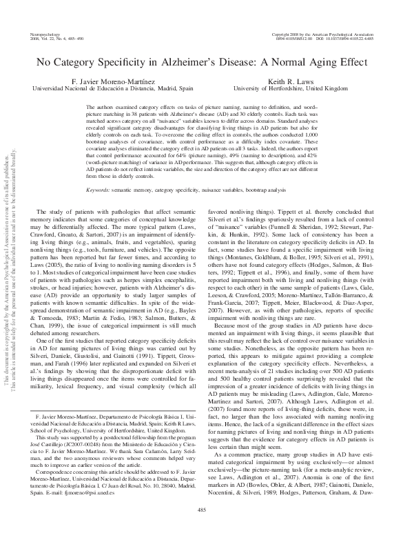 (PDF) No category specificity in Alzheimer's disease: A normal aging effect