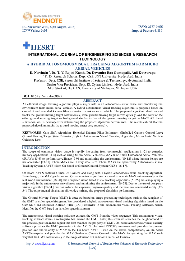 (PDF) A Hybrid Autonomous Visual Tracking Algorithm for Micro Aerial Vehicles