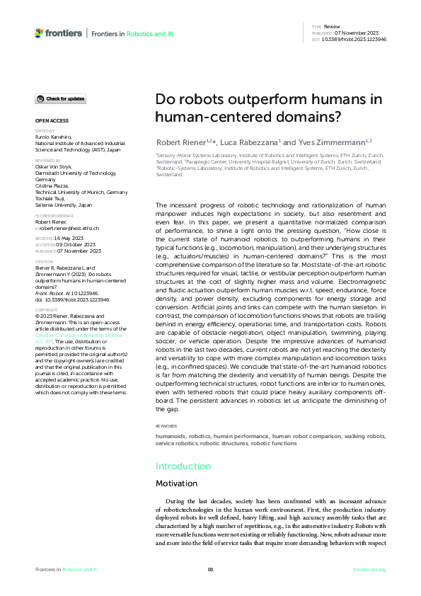 (PDF) Do robots outperform humans in human-centered domains?