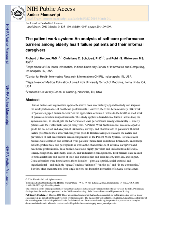 (PDF) The patient work system: an analysis of self-care performance ...